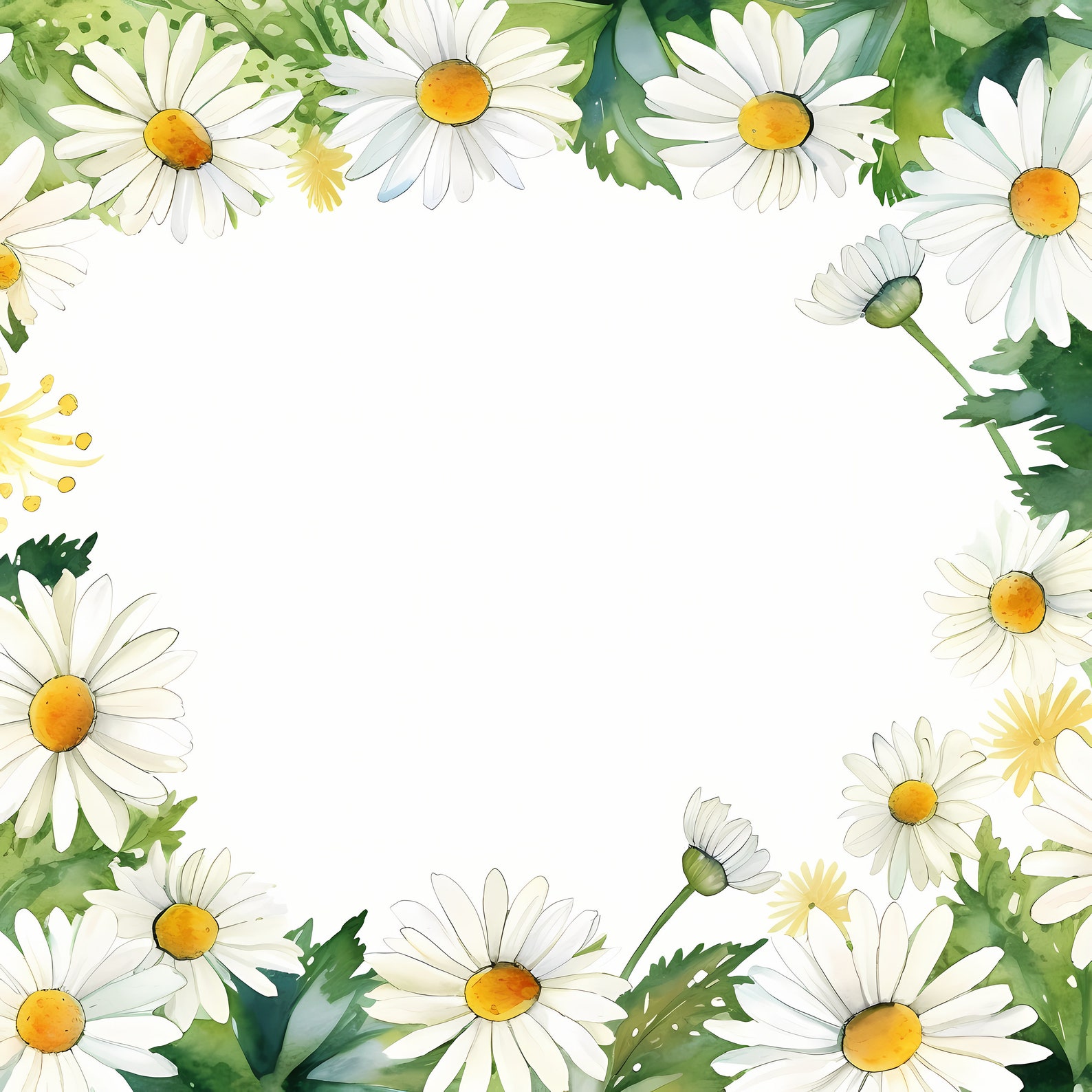Watercolor Daisy Flower Border Clipart: Printable Frame Images (jpgs ...