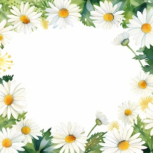 Daisy Frame Clipart, Daisy Flower Border Images, 10 Watercolor Clip Art ...