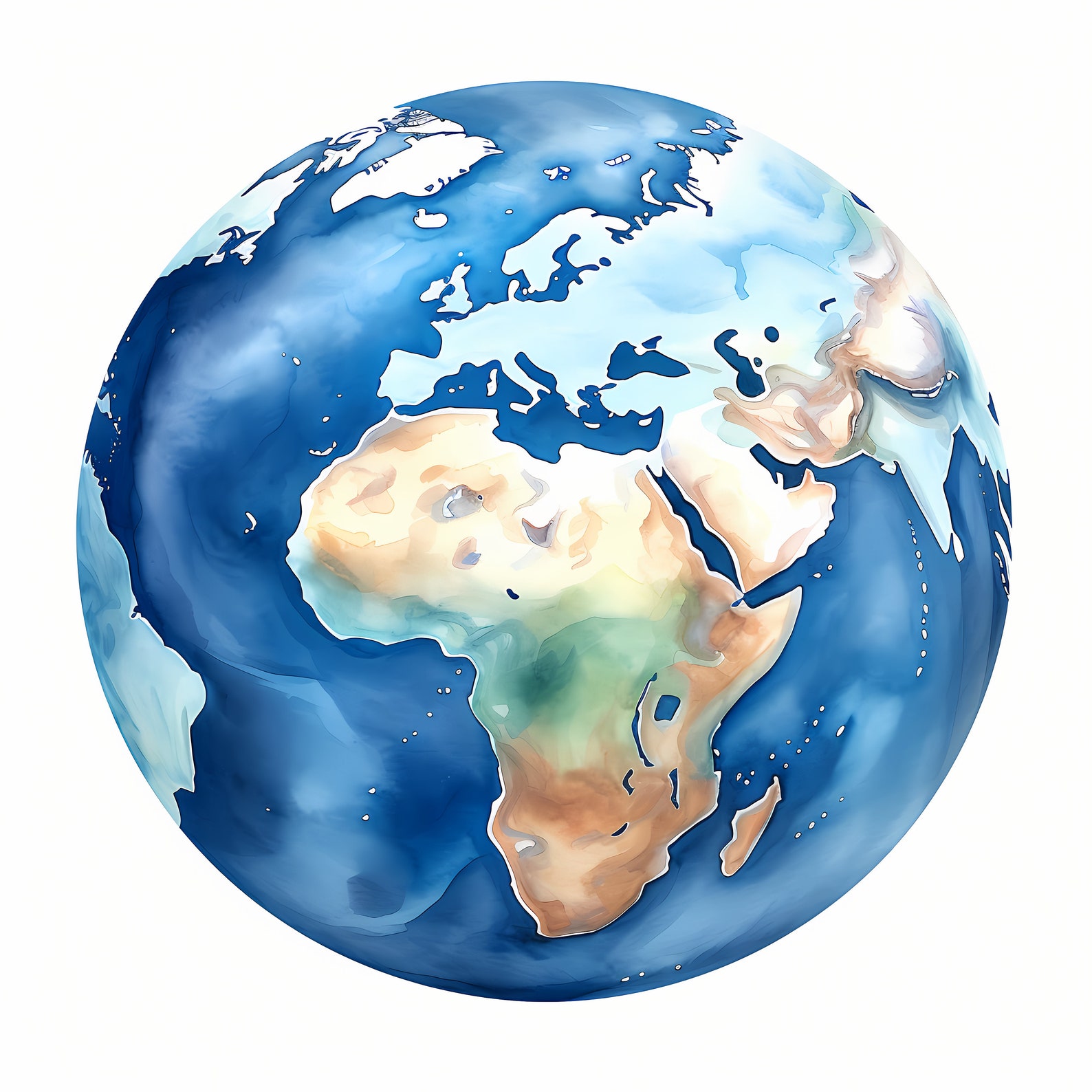 Map Globe Clipart, World Map Images, 10 Watercolor Clip Art, Printable ...