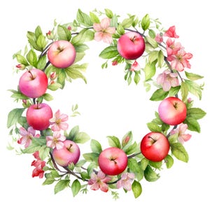 Apple Wreath Clipart, Apple Blossom Wreath Images, 10 Watercolor Clip ...