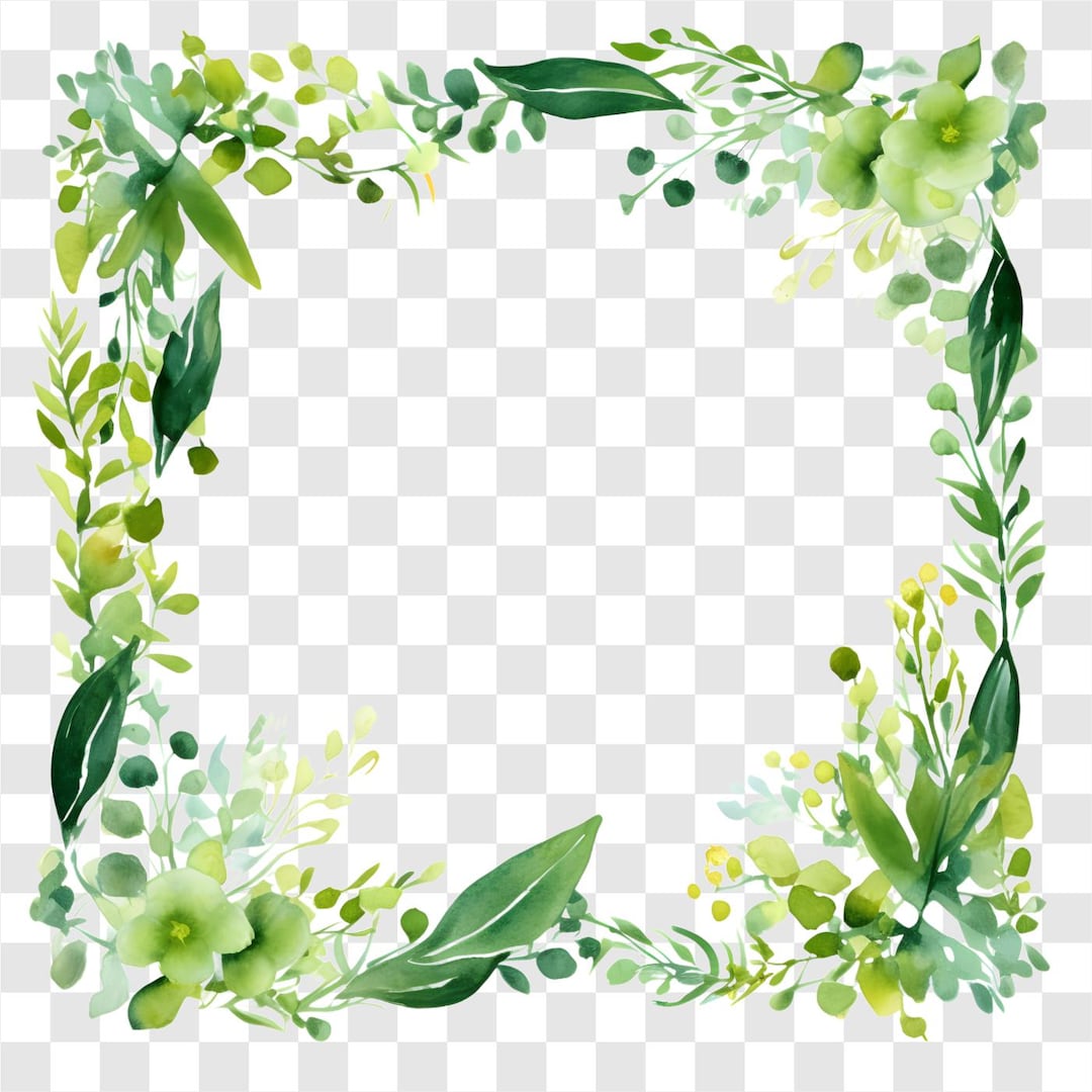 10 PNG Frame Greenery, Greenery Floral Frame Clipart, Watercolor Clip ...