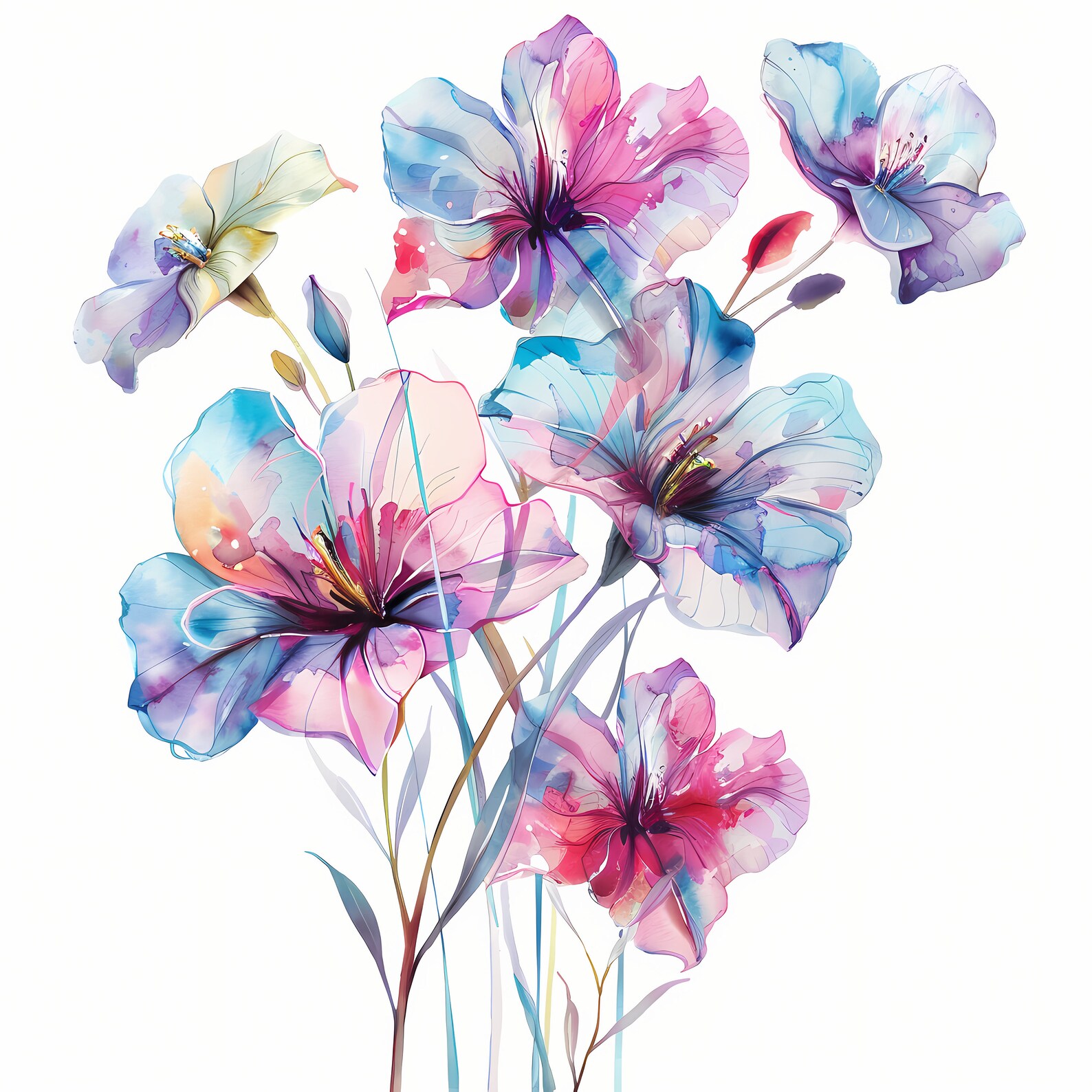 Abstract Flowers Clipart, Floral Bouquet Images, 10 Watercolor Clip Art ...