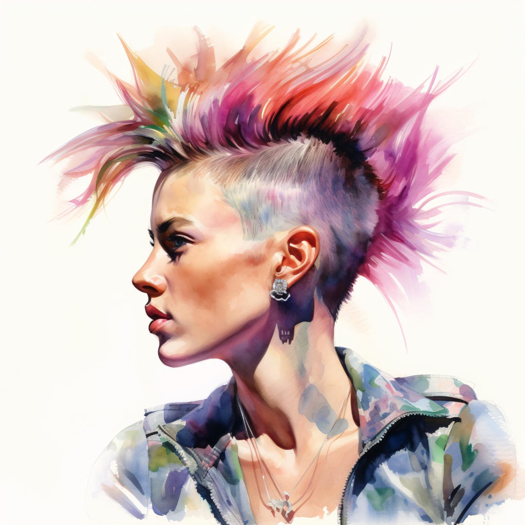 Punk Haircut Clipart, Portrait Images, 10 Watercolor Clip Art ...