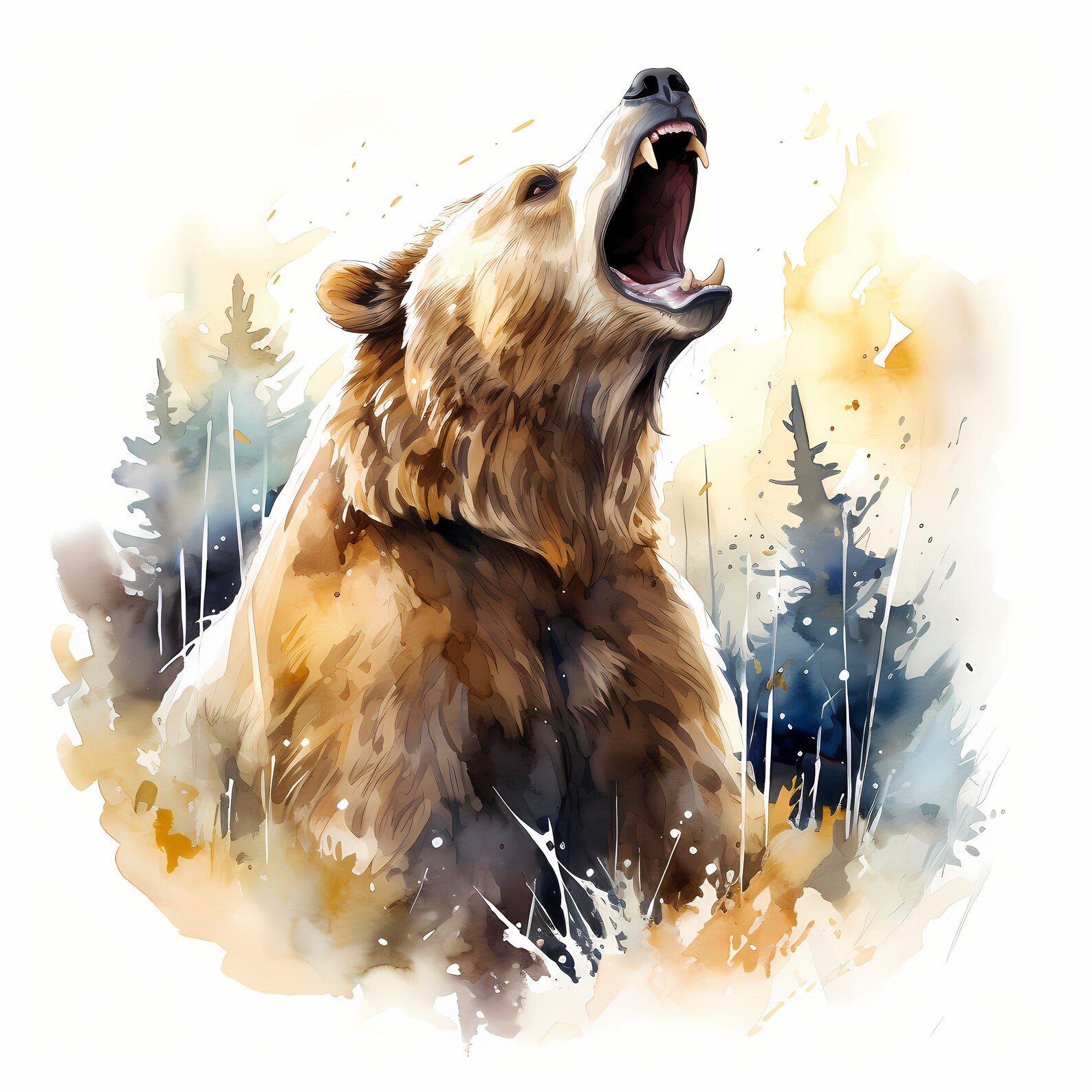 Howling Bear Clipart, Brown Bear in Forest Images, 10 Watercolor Clip ...