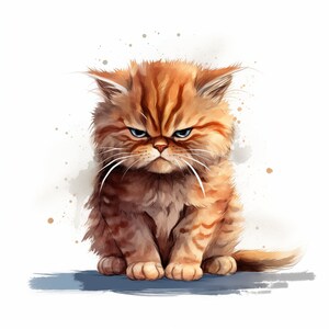 10 Grumpy Kitten, Sad Cat JPG, Watercolor Clipart, Printable Image ...