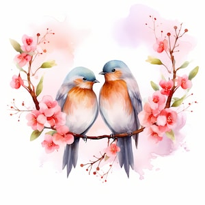 Love Birds Clipart, Birds Couple Images, 10 Watercolor Clip Art ...