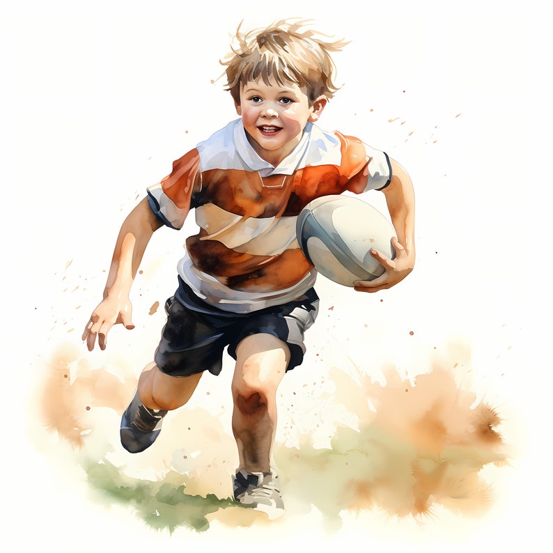 Rugby, Child Rugby Watercolor Clipart Set With 10 JPG Images Instant ...