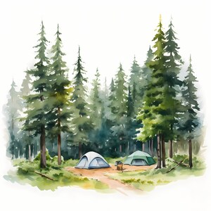 Camping Clipart, Camp in Forest Images, 10 Watercolor Clip Art ...