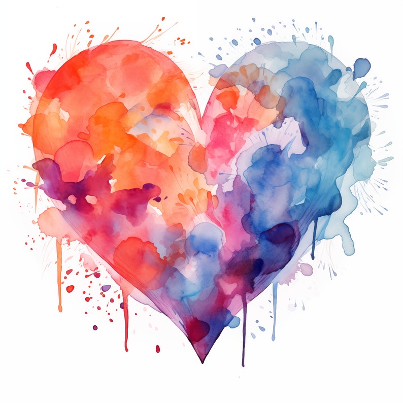 Watercolor Heart Clipart: Abstract Colorful Hearts (jpgs, Commercial ...