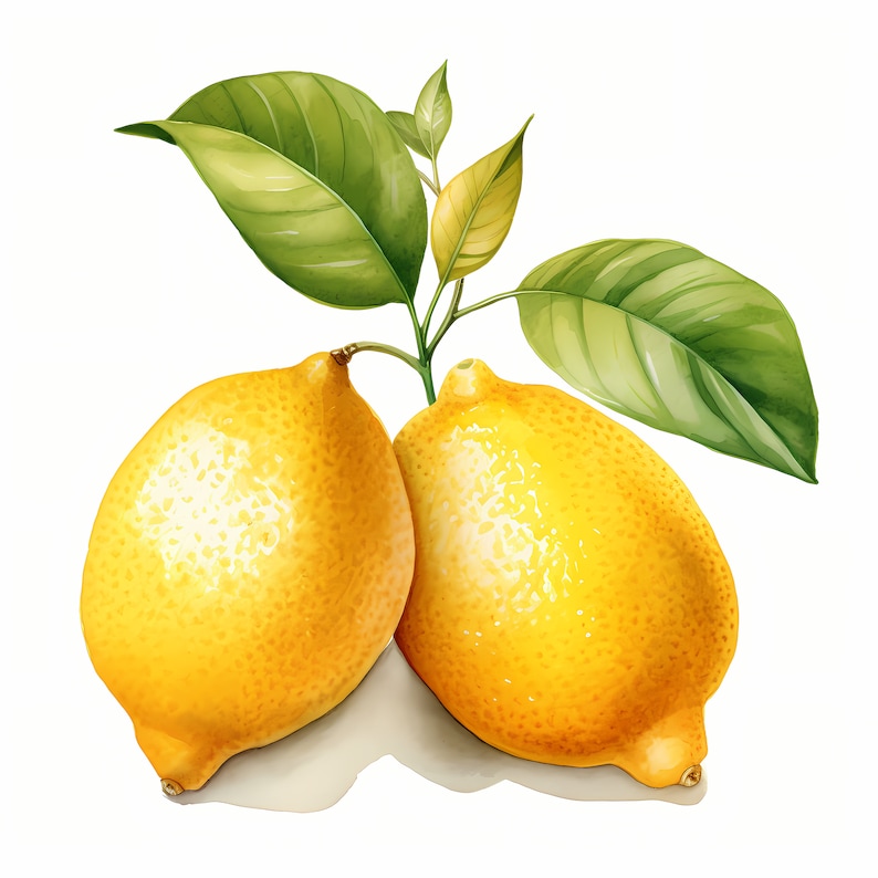 Lemons, Fresh Citrus, Fruit Lemon Watercolor Clipart Set With 10 JPG ...