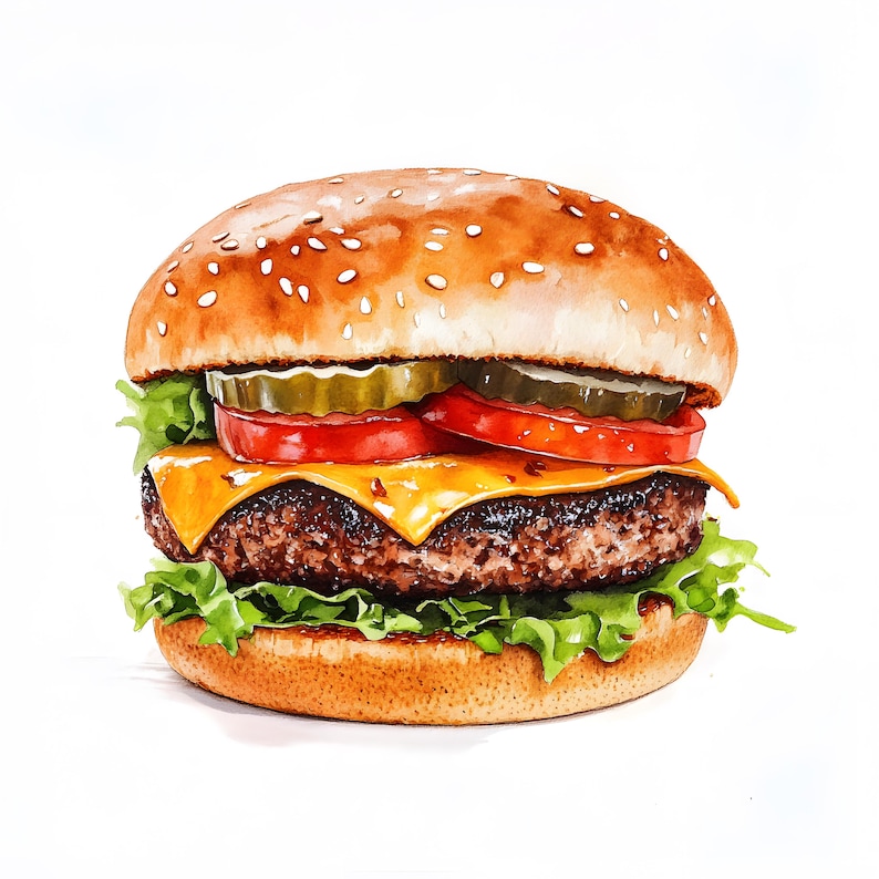 Watercolor Hamburger Clipart: Burger Images, Commercial Use (jpgs) - Etsy