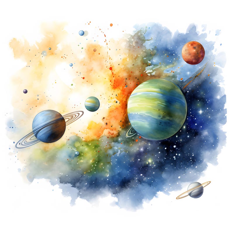 Watercolor Planets Clipart: Galaxy Stars Images (jpgs, Instant Download ...