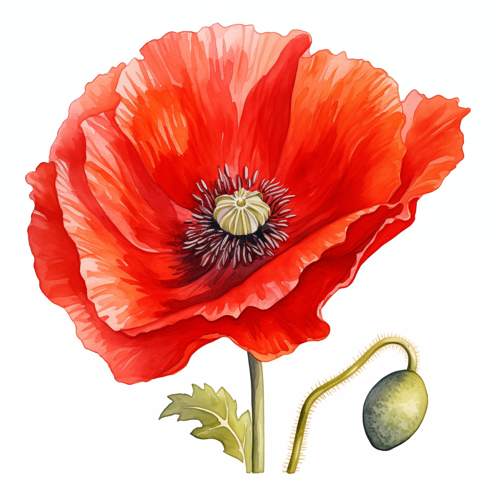 Red Poppy Clipart, Poppy Flowers Images, 10 Watercolor Clip Art ...