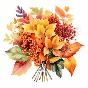 Autumn Leaves Clipart, Fall Leaves Bouquet Images, 10 Watercolor Clip ...
