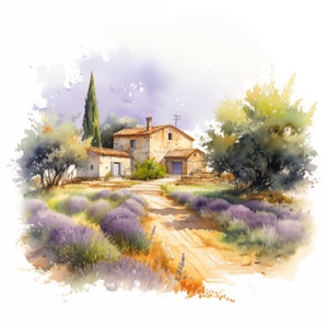 Provence France Clipart, Provence Landscape Images, 10 Watercolor Clip ...