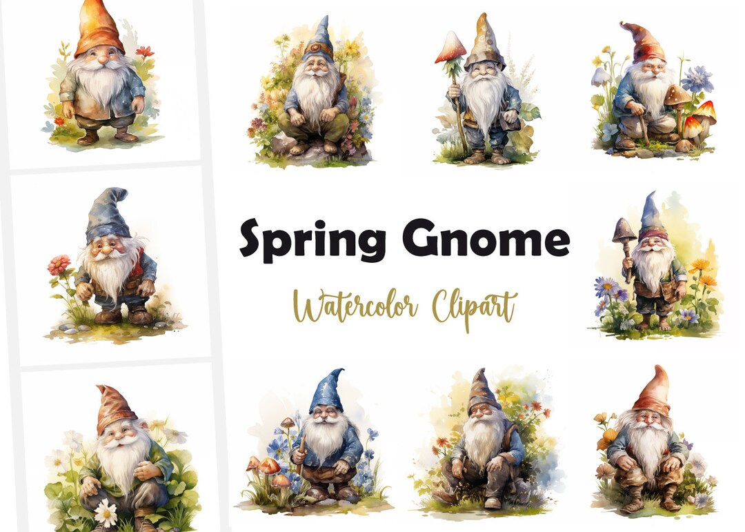 Spring Gnome Clipart, Garden Gnome Images, 15 Watercolor Clip Art ...