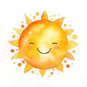 Smiling Sun Clipart, Happy Sun Images, 10 Watercolor Clip Art ...