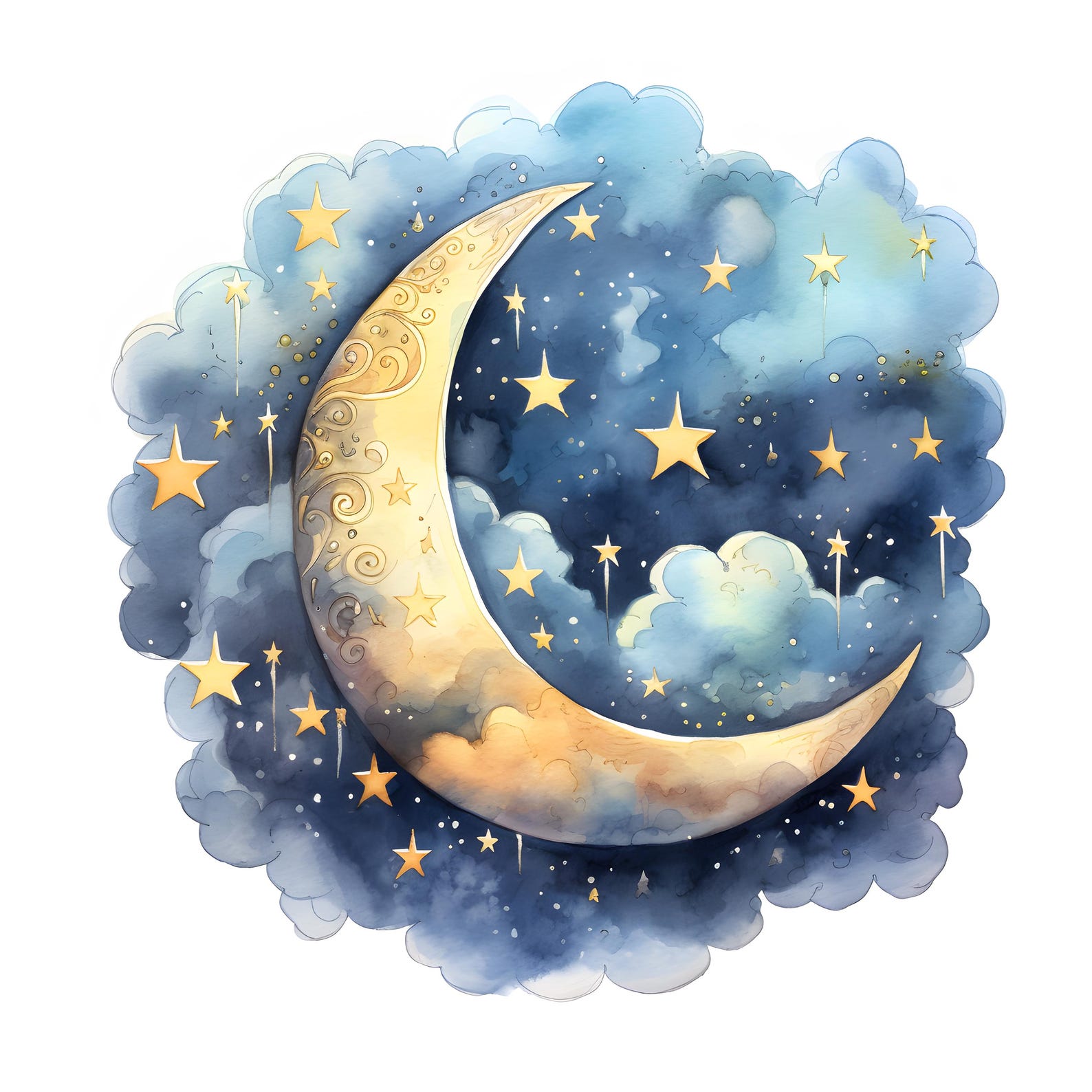 Watercolor Moon & Stars Clipart: Night Sky Images (jpgs) - Etsy
