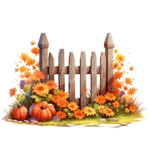 Watercolor Autumn Fence Clipart: Garden Images (jpgs, Commercial Use ...