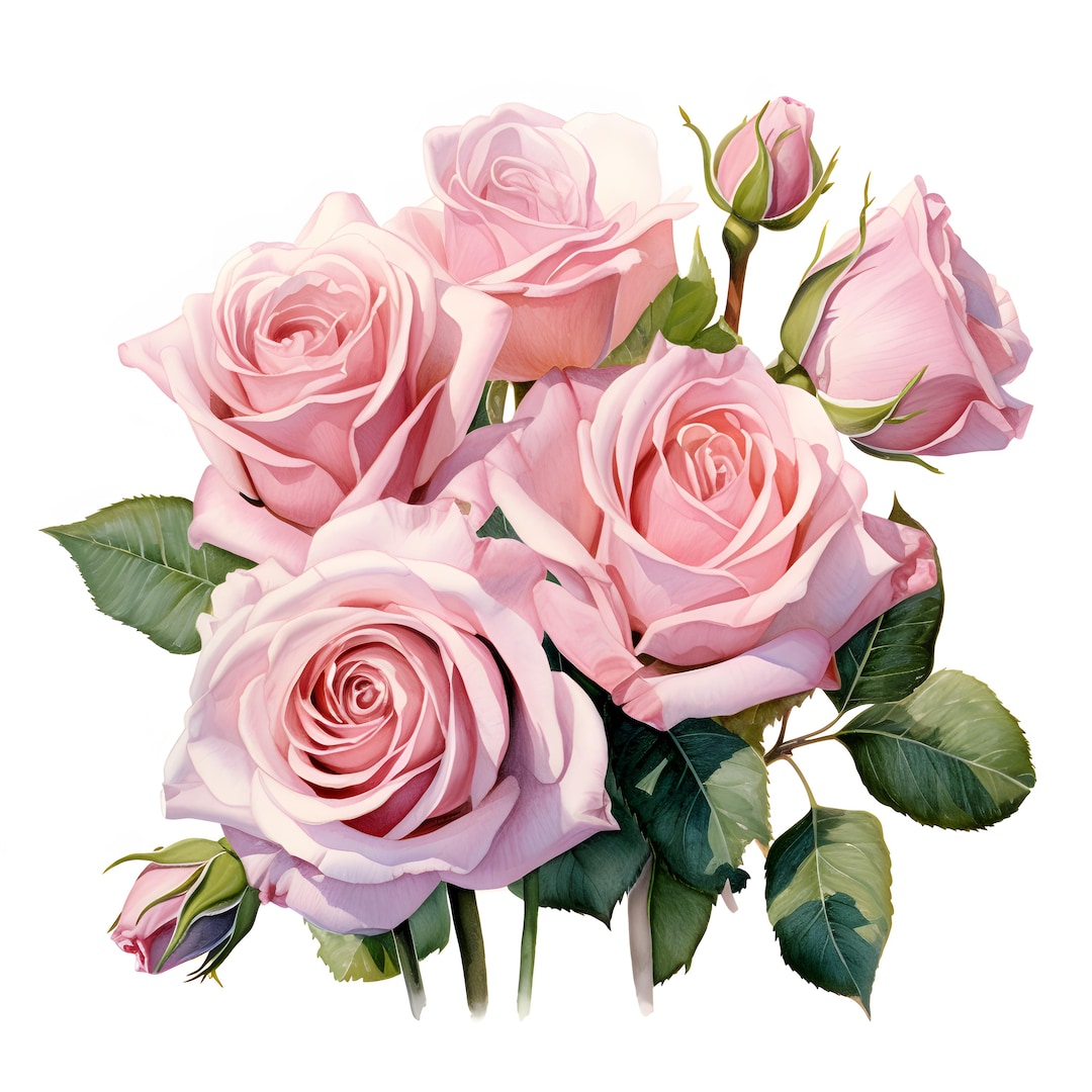 Pink Roses Clipart, Rose Bouquet Images, 10 Watercolor Clip Art ...