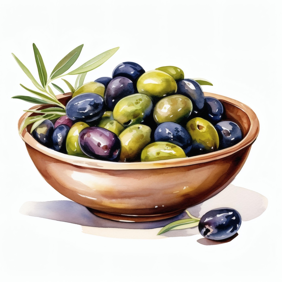 Olives Clipart, Olive Bowl Food Images, 10 Watercolor Clip Art ...