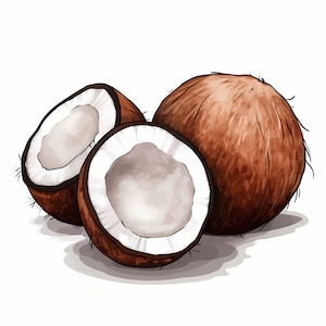 Watercolor Coconut Clipart: Tropical Fruit JPG Images (digital Download ...