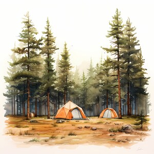 Camping Clipart, Camp in Forest Images, 10 Watercolor Clip Art ...