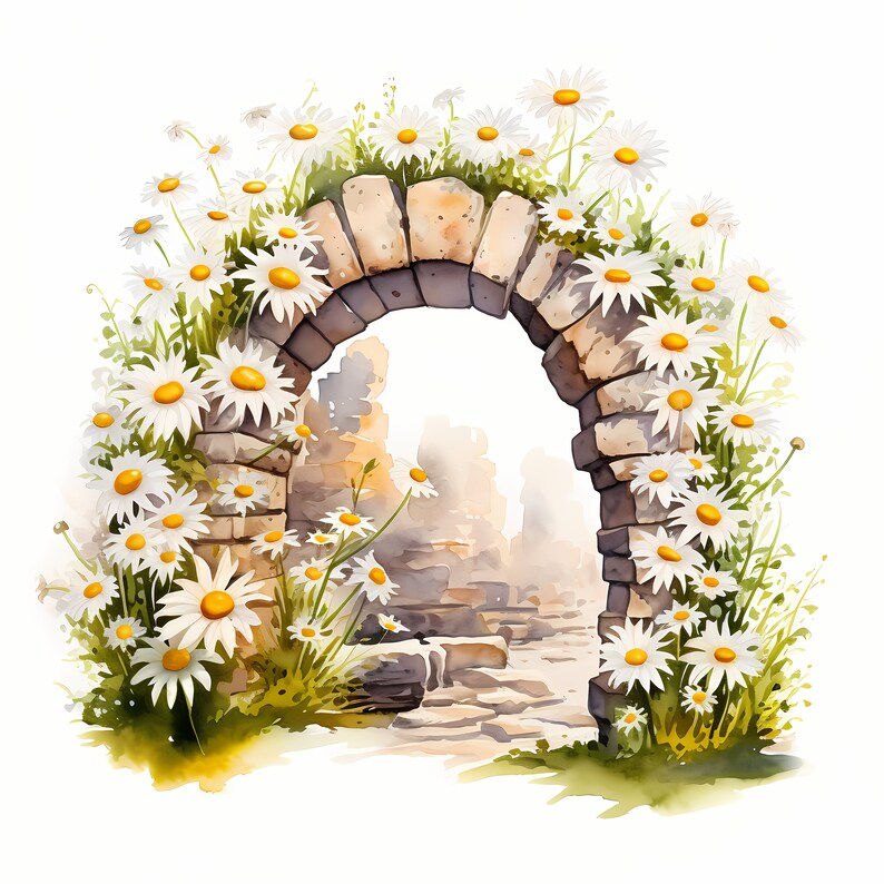 Stone Arch Clipart, Stone Arch With Daisies Images, 10 Watercolor Clip ...
