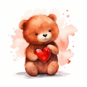 Bear Holding Heart Clipart, Bear With Heart Images, 10 Watercolor Clip ...
