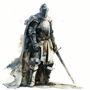 Watercolor Knight Clipart: Medieval Warrior Images (jpgs, Commercial ...