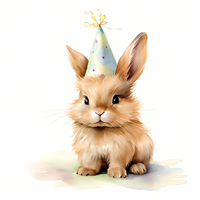 Watercolor Bunny Clipart: Party Hat Animal Images (JPG Digital Download ...