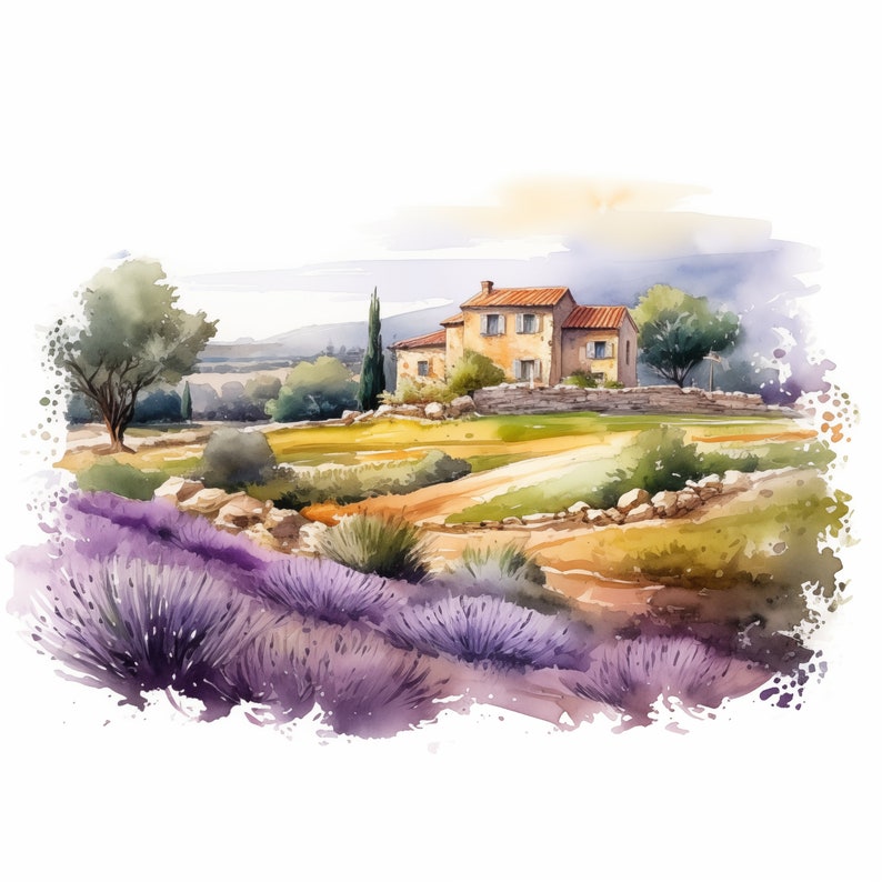 Provence France Clipart, Provence Landscape Images, 10 Watercolor Clip ...