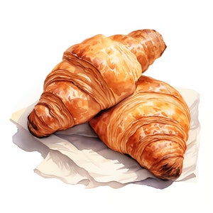 Croissants Clipart, Tasty French Dessert Images, 10 Watercolor Clip Art ...