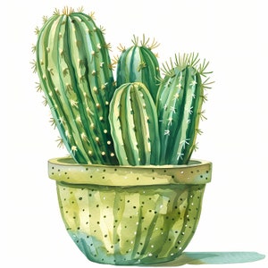 Cactus Clipart, Cactus in Pot Images, 10 Watercolor Clip Art, Printable ...
