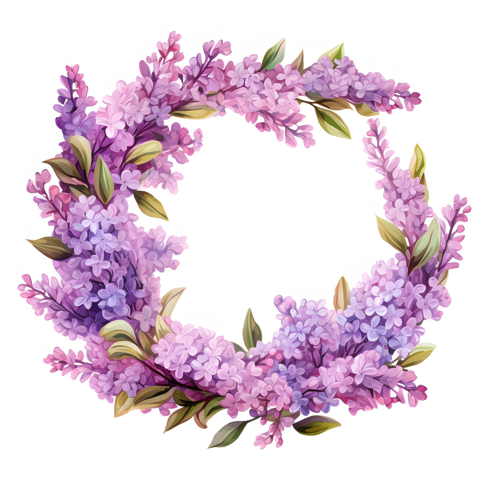 Watercolor Lilac Wreath Clipart: Wedding Flower Images (JPG, Commercial ...