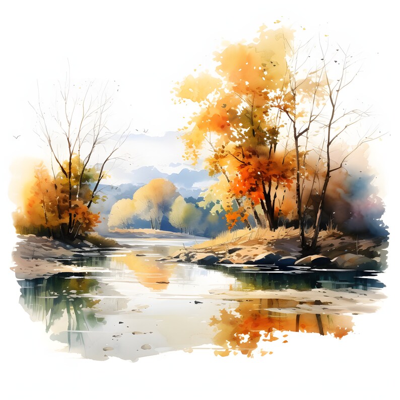 Autumn Landscape Clipart, Fall Nature Images, 10 Watercolor Clip Art ...