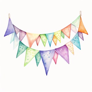 Watercolor Bunting Clipart: Party Flags, Garland (printable Jpgs) - Etsy
