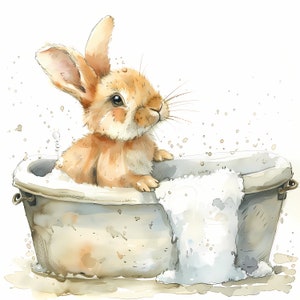 Bunny in Bathtub Clipart, Bunny Washing Images, 10 Watercolor Clip Art ...