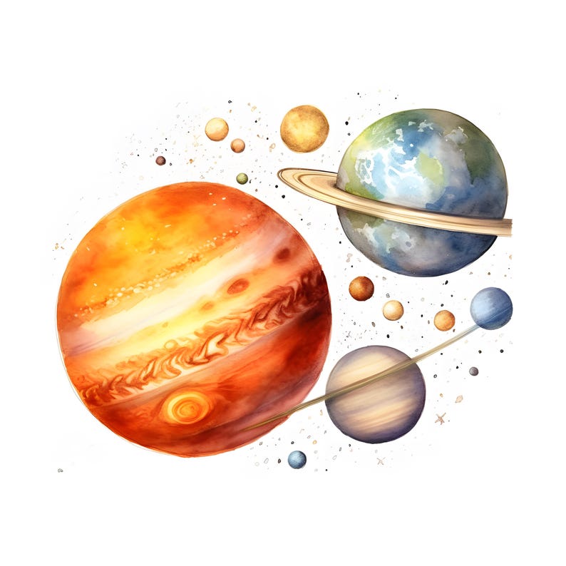 Watercolor Solar System Clipart: Planets & Space Images (JPG Download ...