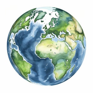 Map Globe Clipart, World Map Images, 10 Watercolor Clip Art, Printable ...