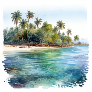 Maldives Beach Clipart, Tropical Island Images, 10 Watercolor Clip Art ...