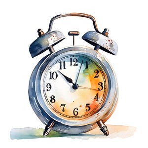 Alarm Clock Clipart, Old Fashioned Alarm Images, 10 Watercolor Clip Art ...