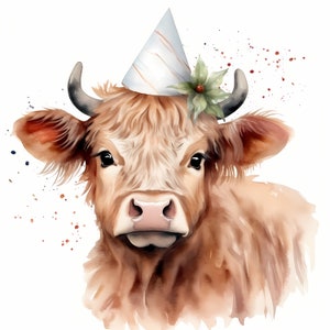 Cow Clipart, Cow With Party Hat Images, 10 Watercolor Clip Art ...
