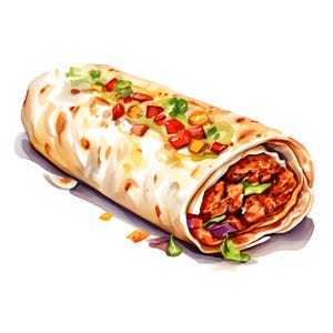 Burrito Clipart, Mexican Burrito Images, 10 Watercolor Clip Art ...