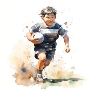 Rugby, Child Rugby Watercolor Clipart Set With 10 JPG Images Instant ...