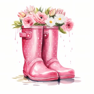 Rain Boots With Flowers Clipart, Pink Rubber Boots Images, 10 ...
