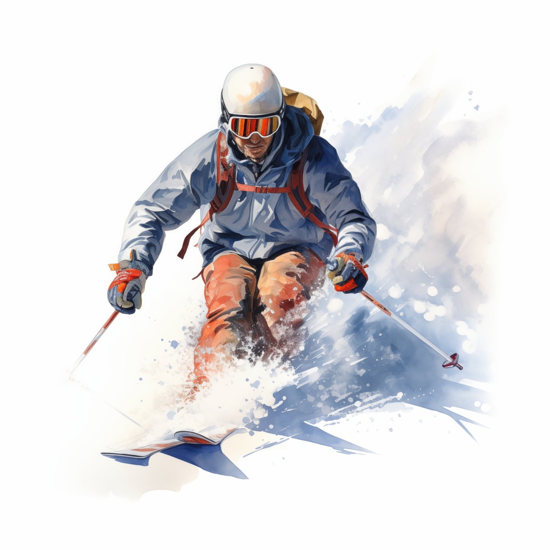 Watercolor Skiing Clipart: Winter Sports JPG Images (digital Download ...