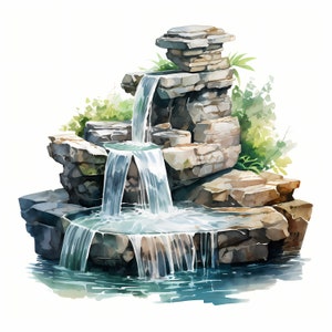 Stone Fountain Clipart, Garden Fountains Images, 10 Watercolor Clip Art ...