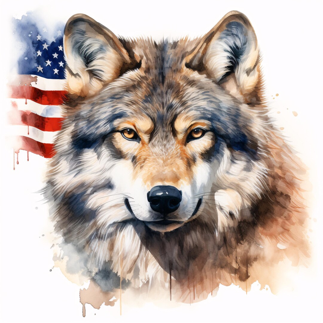 American Wolf Clipart, Patriotic Animal Images, 10 Watercolor Clip Art ...