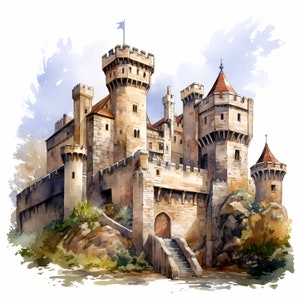 Medieval Castle Clipart, British Castles Images, 10 Watercolor Clip Art ...